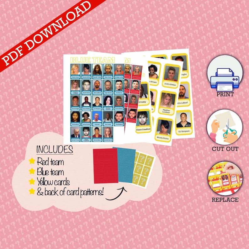 Instant Download PDF Celebrity Mugshots Guess Who Cards Personalized ...