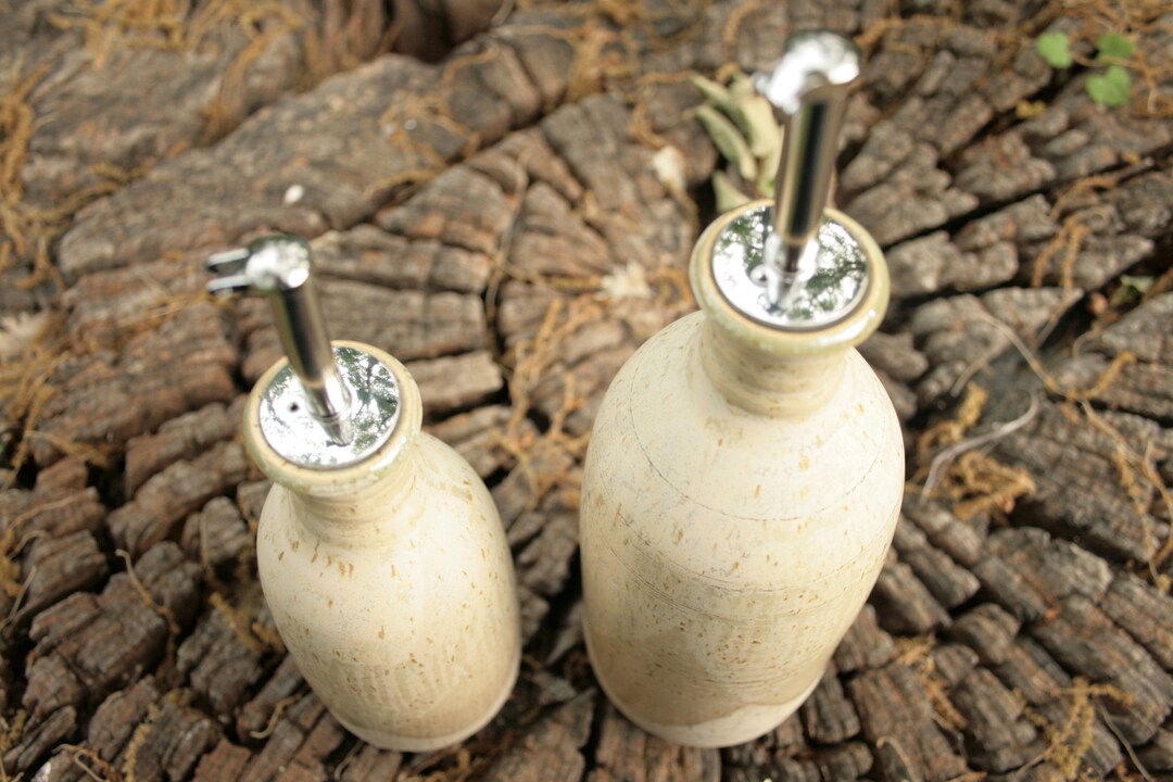 Stoneware Ceramic Bottle, Turned, With Steel Spout and Cap, for the ...