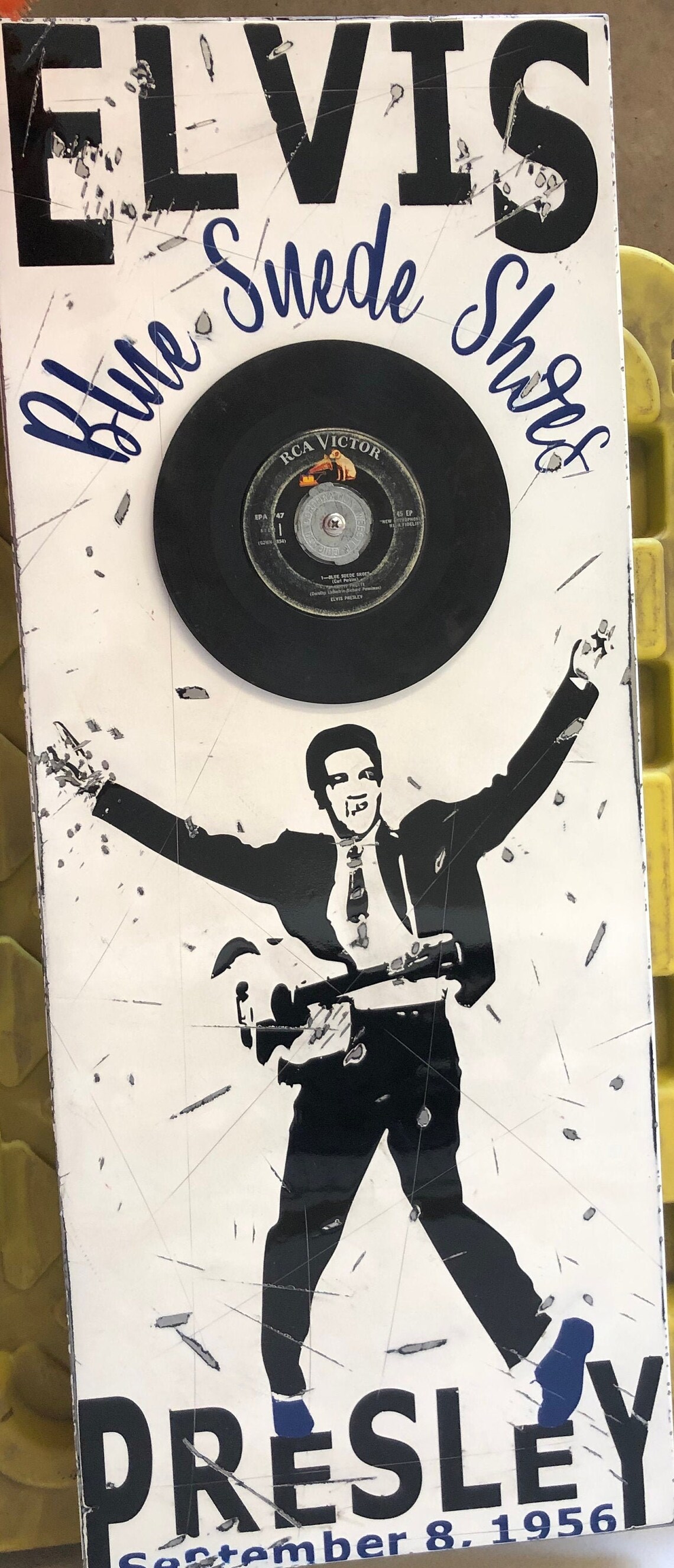 Elvis Presley Blue Suede Shoes With Vintage 45 Record - Etsy