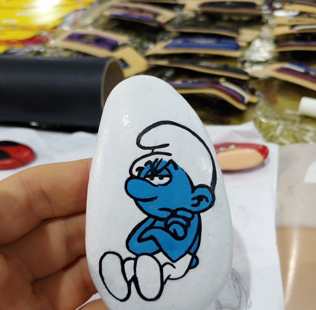 Grouchy Smurf Cartoon Character Design Acrylic Stone Painting Home ...