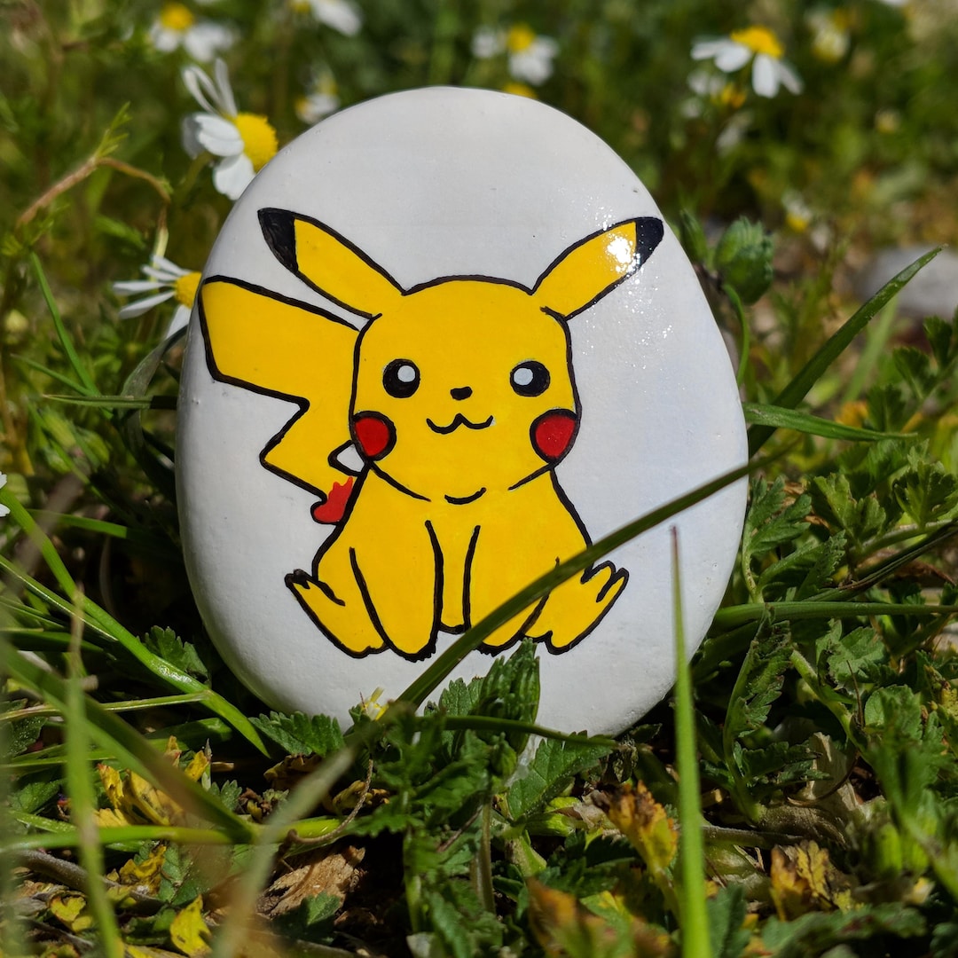 Handmade Pikachu Painted Stone, Cartoon Pebble Art Decoration - Etsy