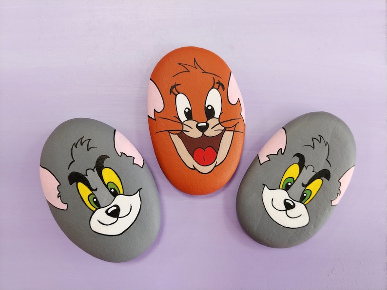 Handmade Tom and Jerry Rock Painting, Cartoon Pebble Art - Etsy