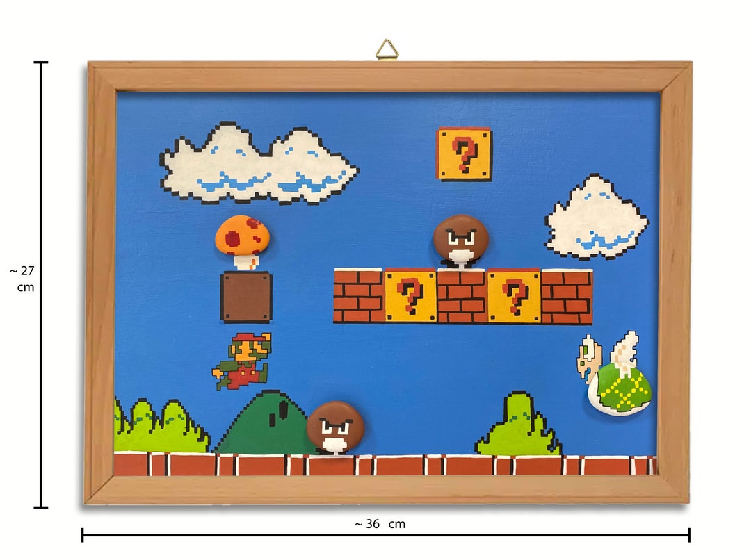 Hand-painted Mario Stone Art: Game Character Wall Decor - Etsy