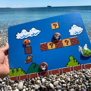 Hand-painted Mario Stone Art: Game Character Wall Decor - Etsy