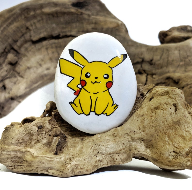 Handmade Pikachu Painted Stone, Cartoon Pebble Art Decoration - Etsy