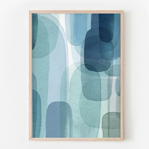 Watercolor Blue Shapes Digital Print Modern Abstract Wall - Etsy