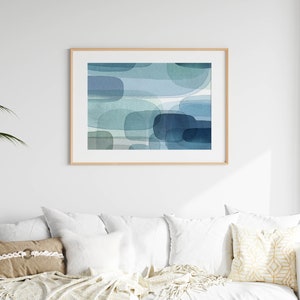 Watercolor Blue Shapes Digital Print, Modern Abstract Wall Art ...