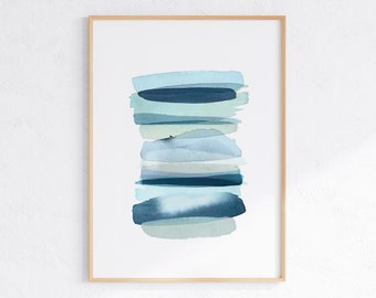 Watercolor Blue Shapes Digital Print, Modern Abstract Wall Art ...