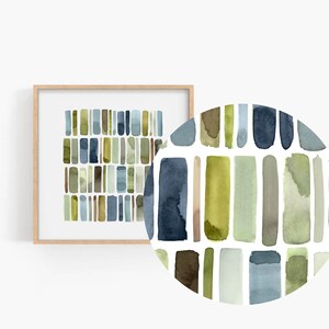 Modern Blue and Green Shapes Art, Simple Watercolor Geometric Wall Art ...