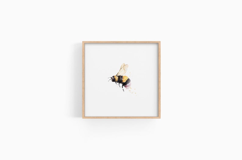 Bee Print Watercolor Bumblebee Print Square Print Honey Bee - Etsy