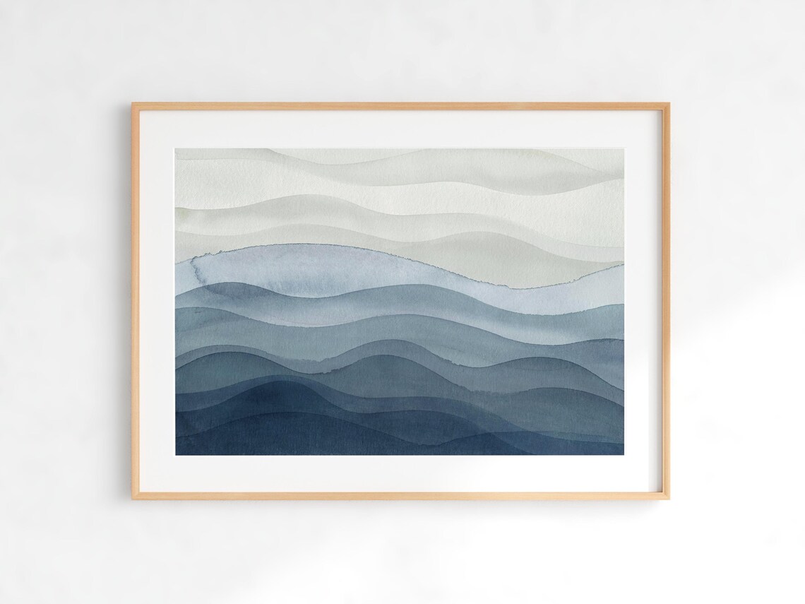 Abstract Wave Wall Art Blue Art Print Watercolor Ocean Art - Etsy