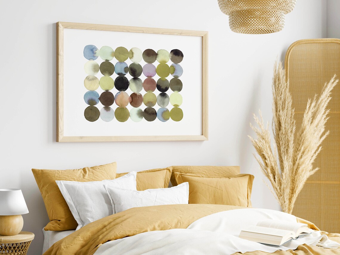 Green Blue Watercolor Circles Print, Simple Geometric Pattern Poster ...