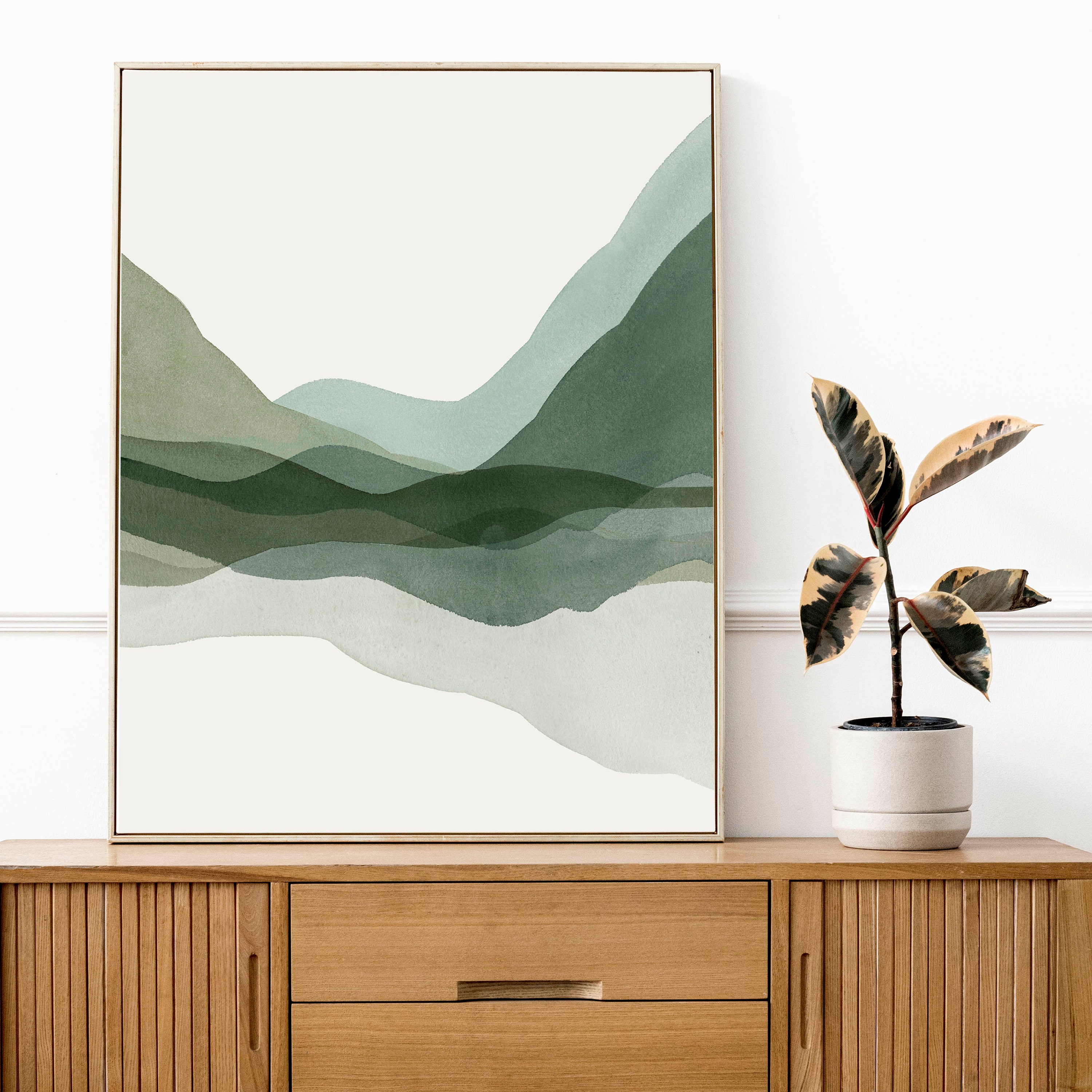 Sage Green Landscape Print, Abstract Landscape Print, Boho Mountain ...