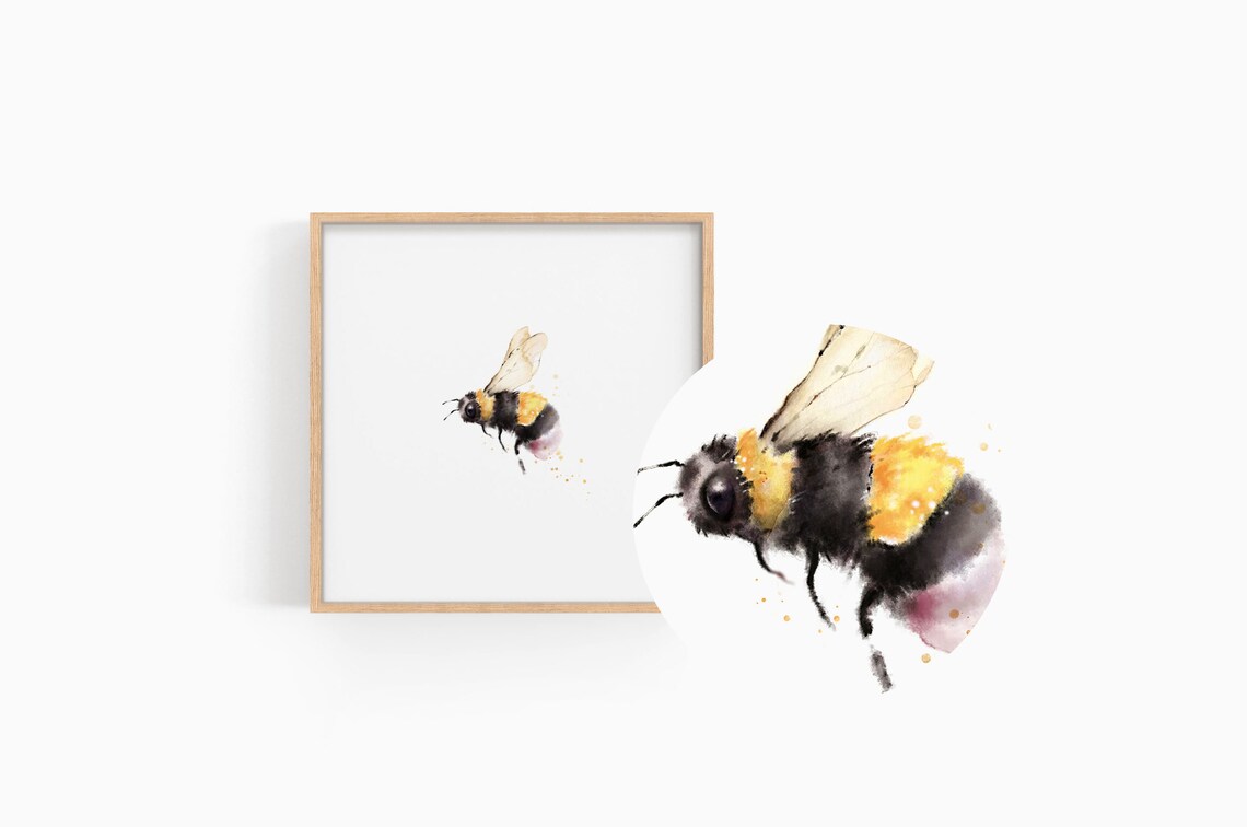 Bee Print, Watercolor Bumblebee Print, Square Print, Honey Bee Poster ...