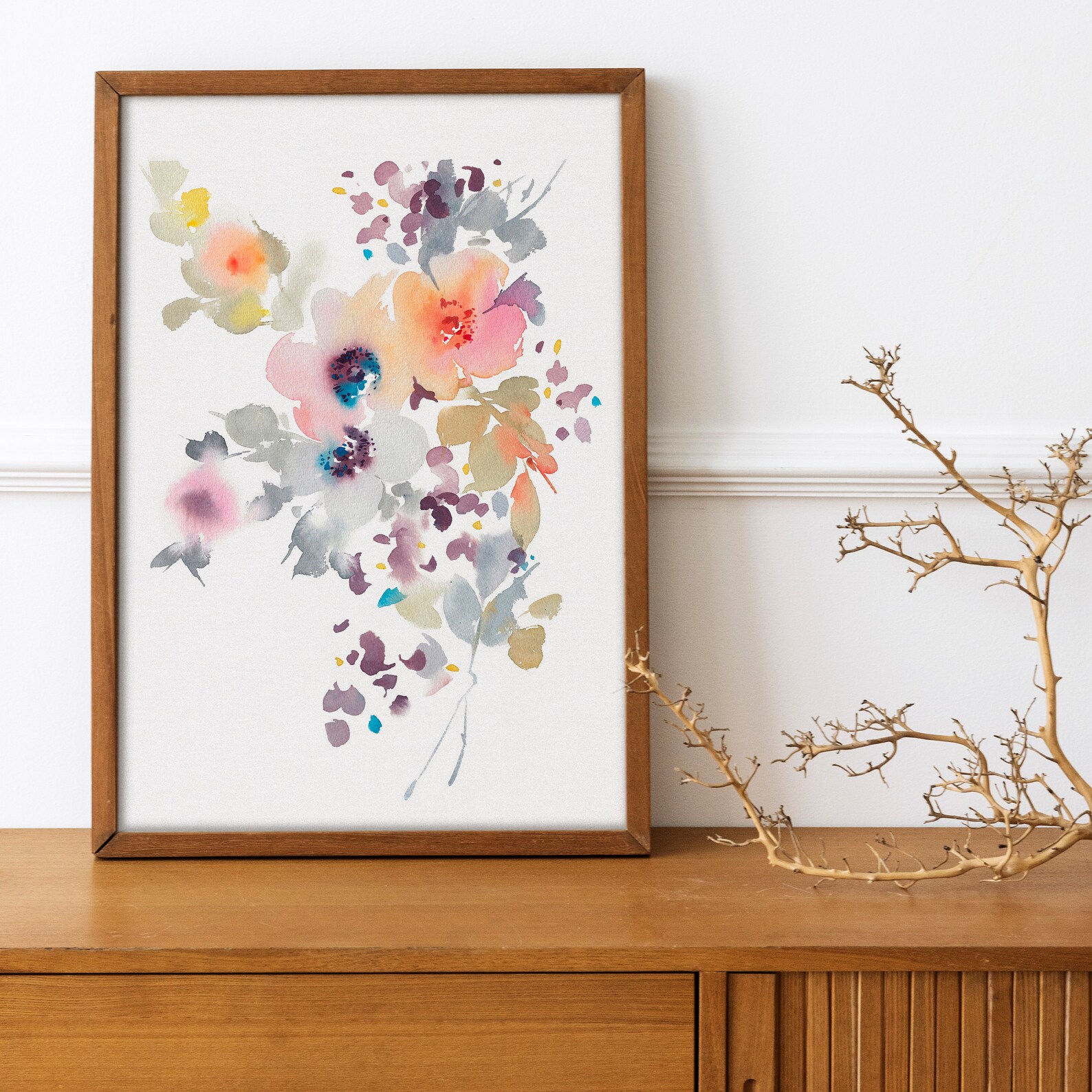 Printable Watercolor Flowers Wall Art , Colorful Loose Flowers Wall Art ...