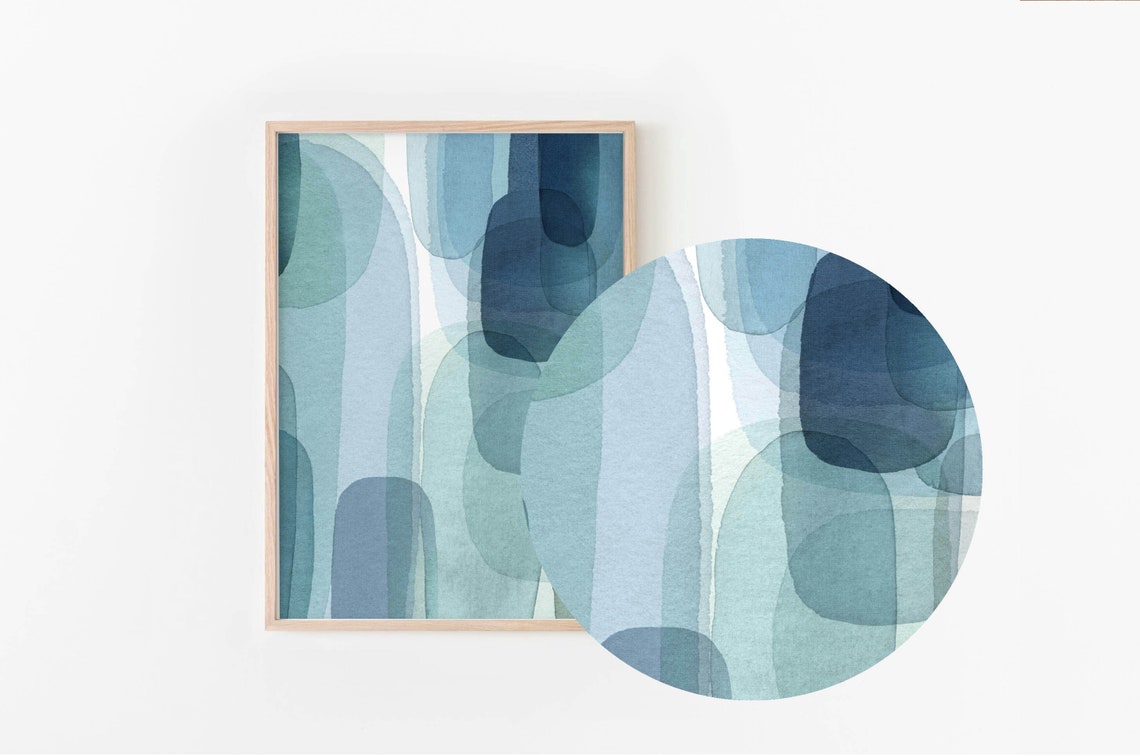 Watercolor Blue Shapes Digital Print, Modern Abstract Wall Art ...