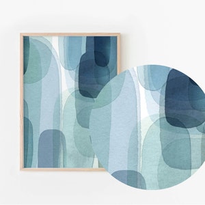 Watercolor Blue Shapes Digital Print, Modern Abstract Wall Art ...