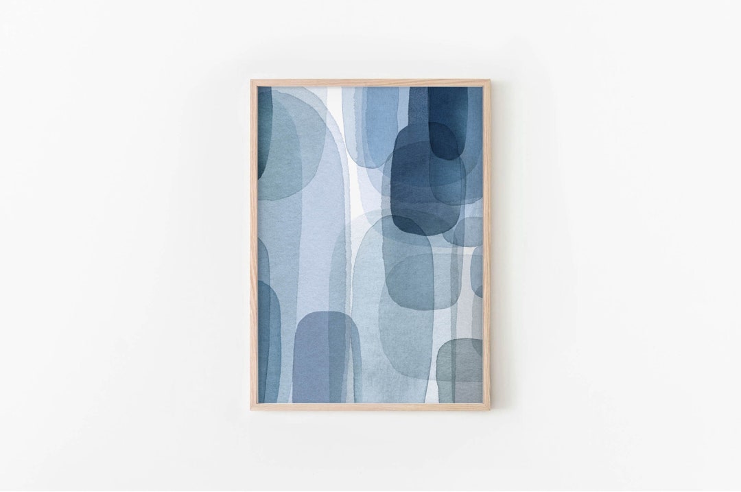 Watercolor Blue Shapes Print, Modern Abstract Wall Art, Scandinavian ...