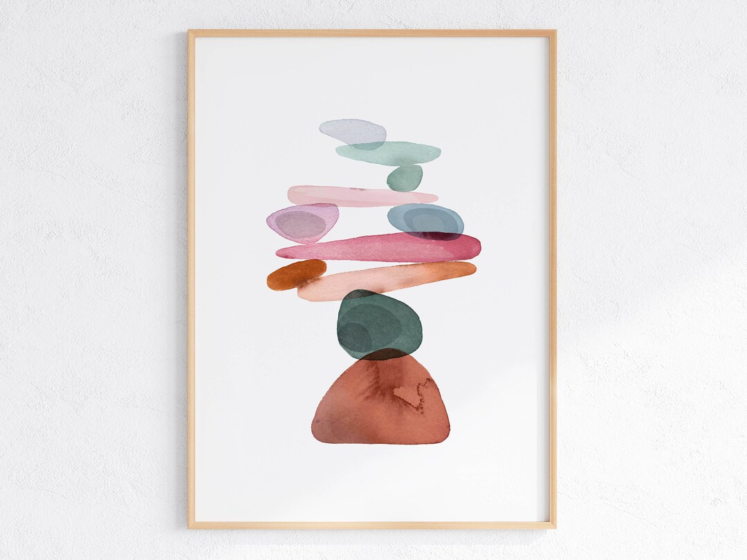 Balancing Stones Print, Watercolor Rocks Wall Art, Printable Abstract ...