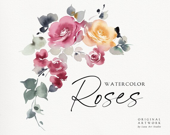 Watercolor Rose Clipart Flower Watercolour Clipart Floral | Etsy