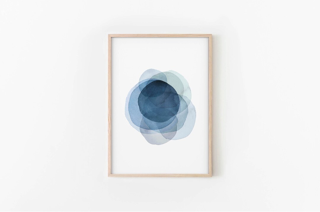 Minimal Blue Wall Art, Abstract Poster, Modern Shapes Art, Watercolor ...