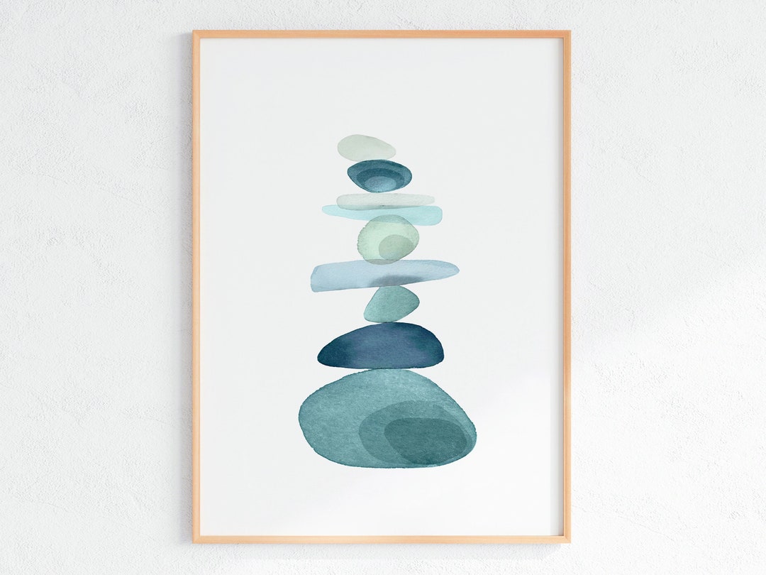 Balancing Rocks Print, Teal Wall Art, Blue Green Print, Abstract ...