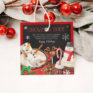 Snowman Soup Gift Tag, Snowman Soup Christmas Party Favor Sticker, Hot ...