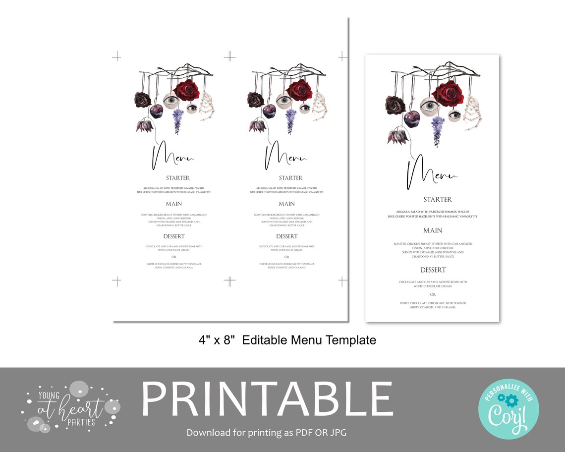 Gothic Halloween Menu Template Editable Halloween Menu Cards - Etsy