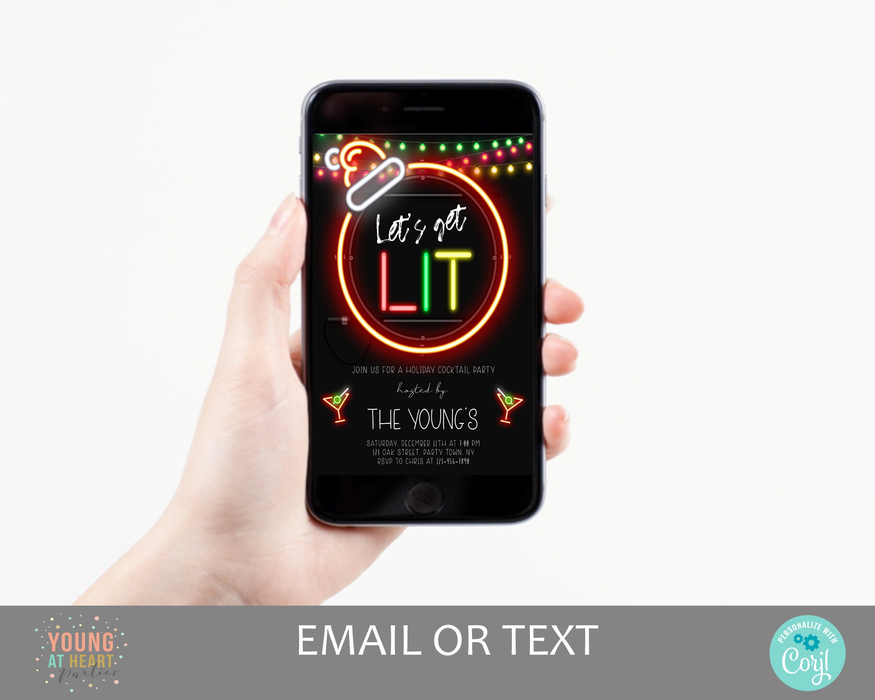 Editable Let's Get Lit Invitation Holiday Cocktail Party - Etsy UK