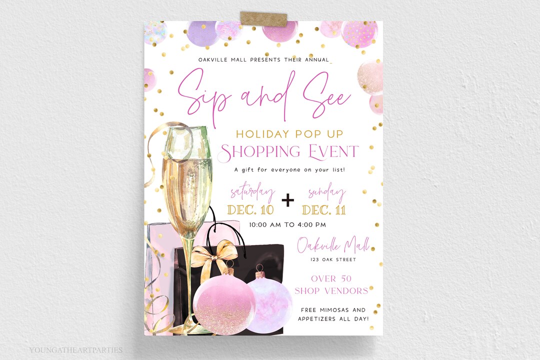 Editable Christmas Shopping Flyer, Women's Sip & Shop Holiday Shopping ...