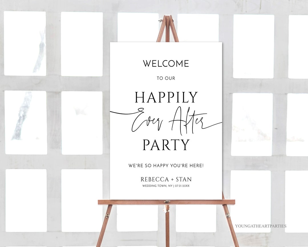 Happily Ever After Party Welcome Sign Template, Editable Minimalist ...