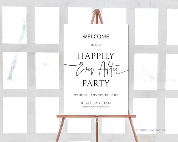 Happily Ever After Party Welcome Sign Template, Editable Minimalist ...