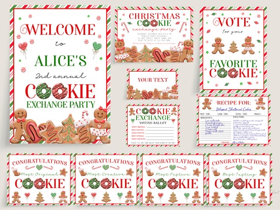 Editable Christmas Cookie Exchange Party Bundle, Holiday Cookie Party ...