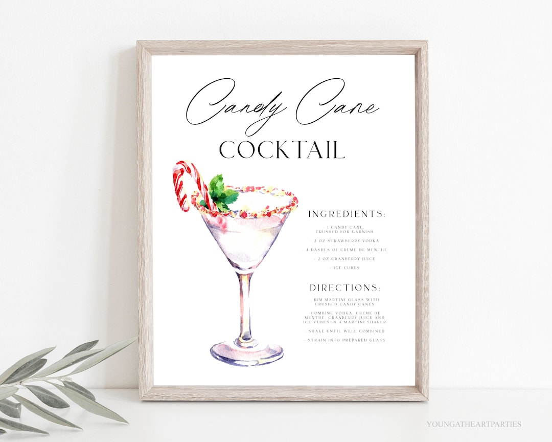 Editable Candy Cane Cocktail Menu Sign, Christmas Signature Drink Sign ...