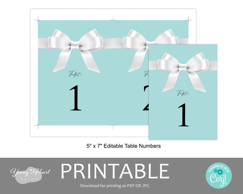 White Bow With Aqua Blue Table Numbers Bride & Co. Table - Etsy