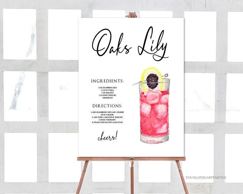 Oaks Lily Drink Bar Menu Sign Template Derby Signature Drink - Etsy