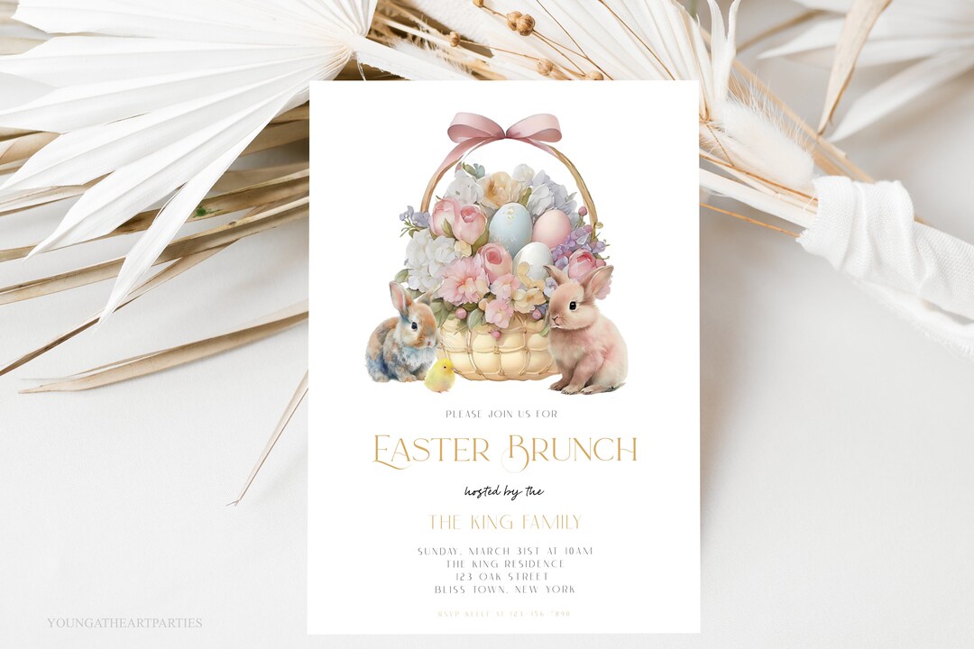 Cute Easter Brunch Invitation, Easter Egg Hunt Invite, Editable Easter ...