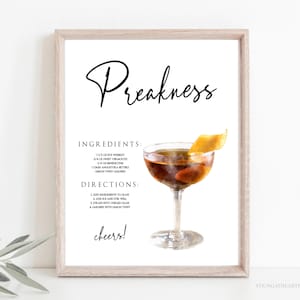 Preakness Drink Bar Menu Sign Template, Preakness Signature Drink Sign ...