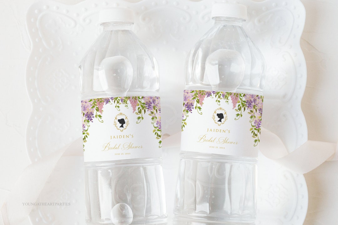 Purple Pink Wisteria Water Bottle Labels, Cameo Silhouette Bridal ...