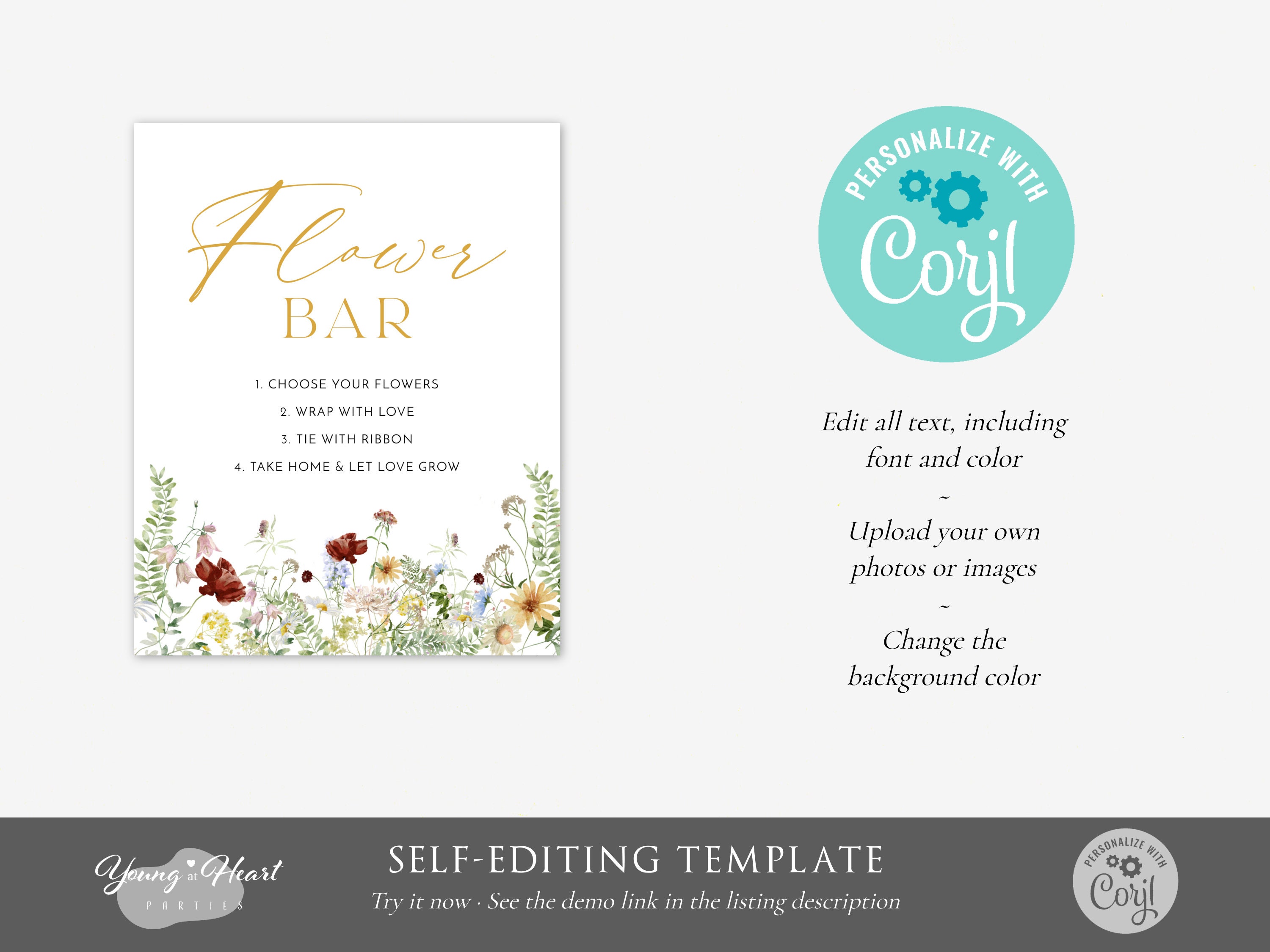 Botanical Wildflower Flower Bar Sign Bouquet Bar Sign - Etsy