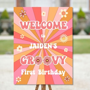 Groovy Birthday Welcome Sign Template Retro Groovy Floral - Etsy