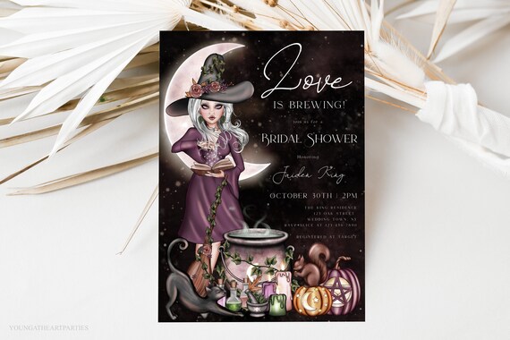 Editable Mystical Witch Bridal Shower Invitation, Love is Brewing ...