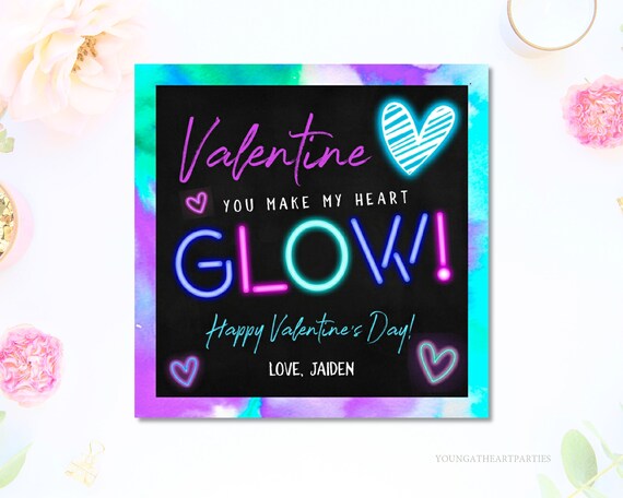 Editable Neon You Make My Heart Glow Valentine Glow Stick Gift Tag Neon ...
