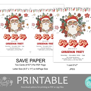 Editable Retro Groovy Santa Christmas Party Invitation, Groovy Ho Ho Ho ...