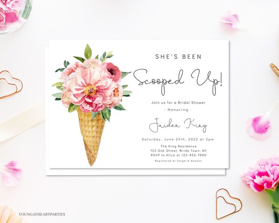 She's Been Scooped Up Bridal Shower Invitation Template, Editable Ice ...