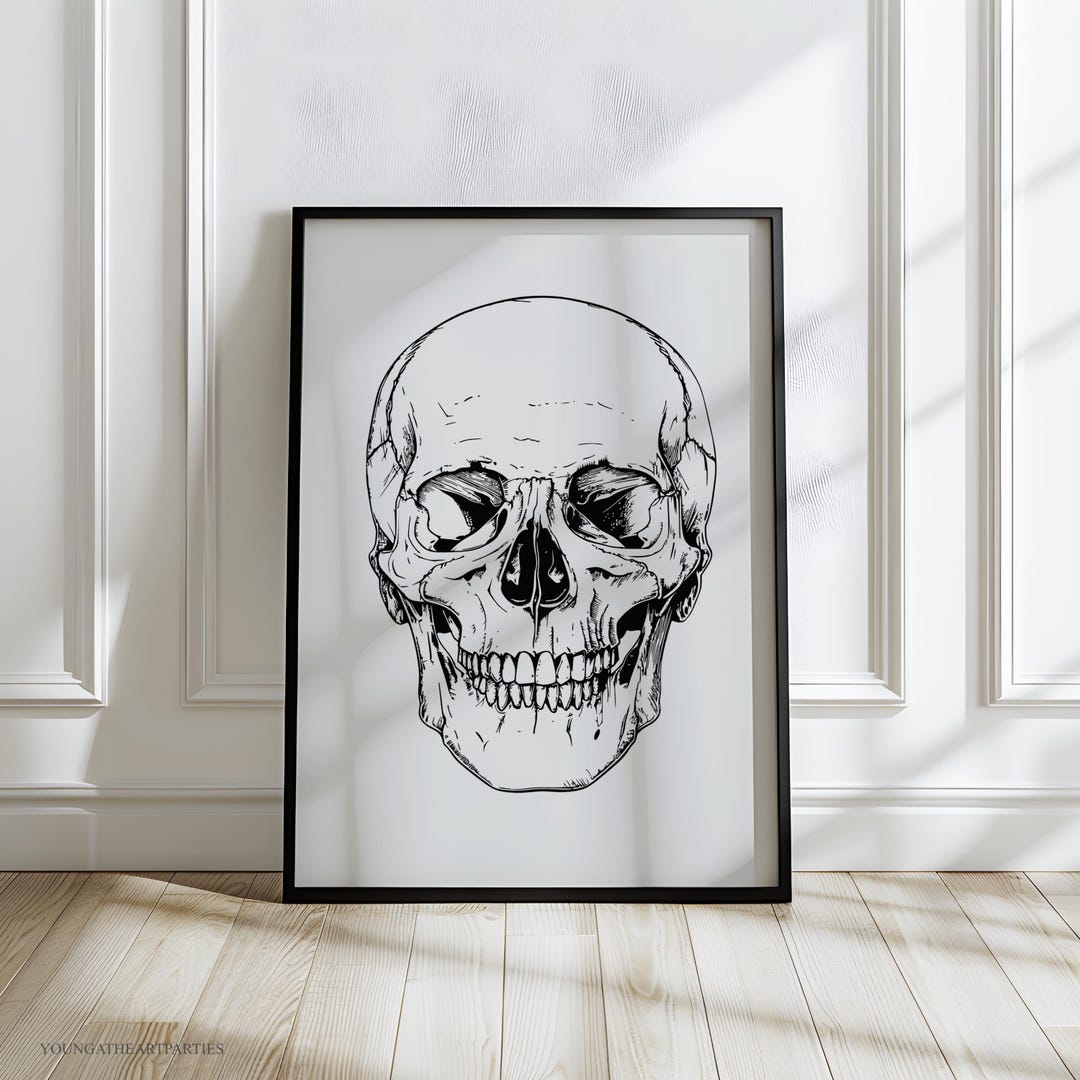Black and White Skull Art Print, Gothic Skull Wall Art, Minimalist ...