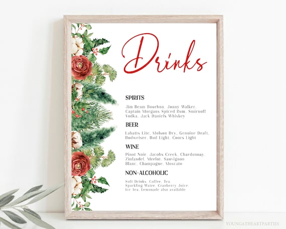 Editable Christmas Drinks Sign, Christmas Bar Menu Template, Printable ...