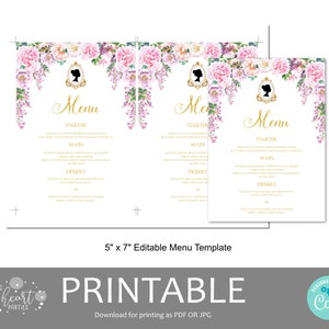 French Victorian Menu Template, Editable Regency Era Bridal Shower Menu ...