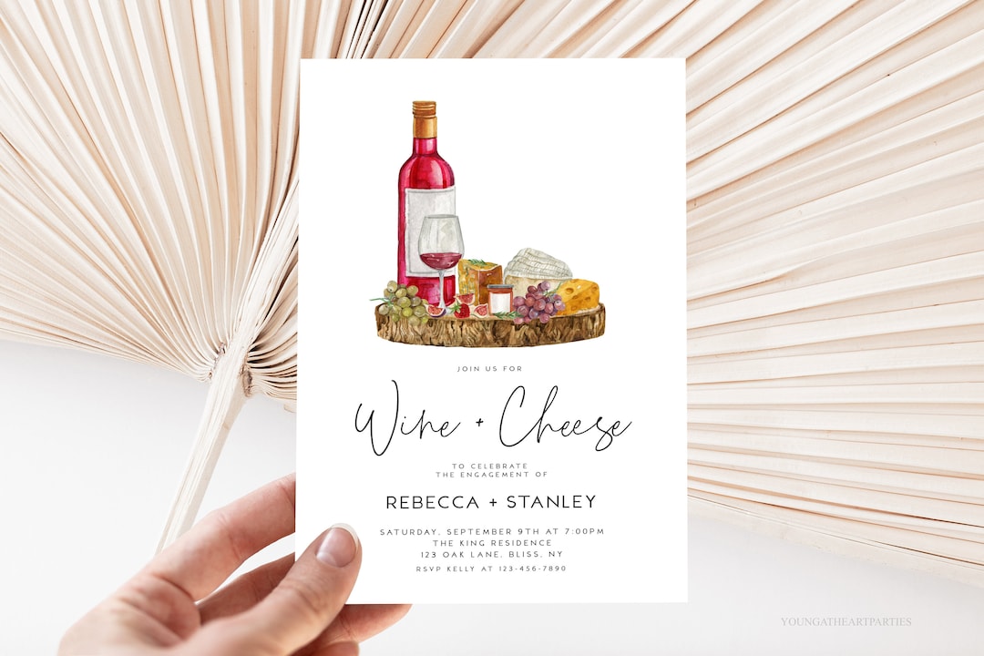 Wine and Cheese Engagement Party Invitation, Wine Party Invite Template ...