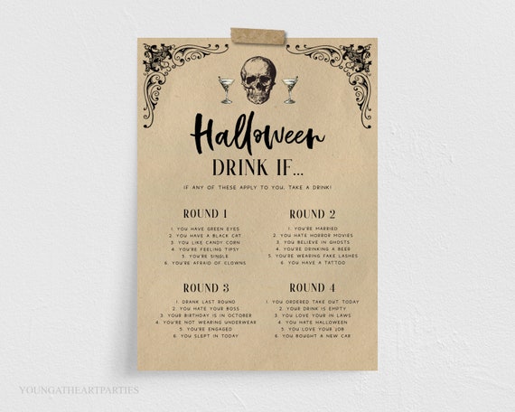 Vintage Halloween Drinking Round Game, Adult Halloween Drinking Game ...